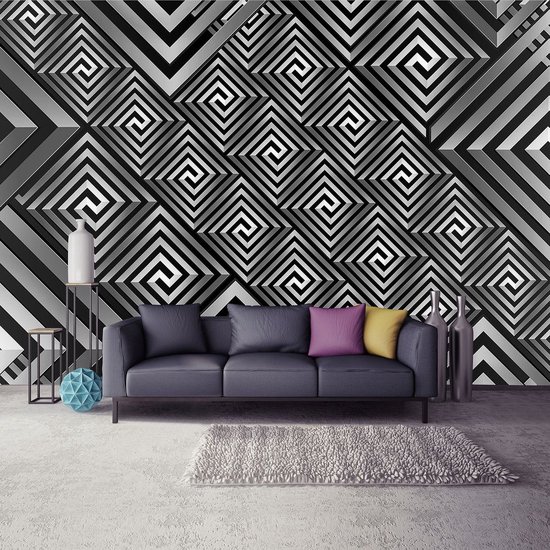 Fotobehang - Vlies Behang - Zwart-wit Optisch Patroon - 208 x 146 cm | bol