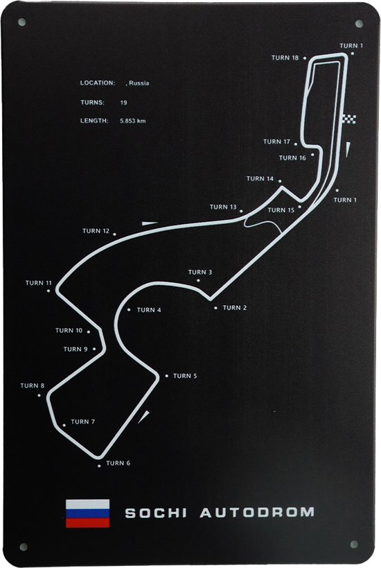 Wandbord – Sochi Autodrom - Metalen wandbord - Wandborden – Formule 1 ...