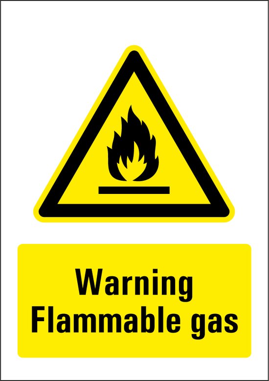 Warning flammable gas bord - kunststof 210 x 297 mm | bol