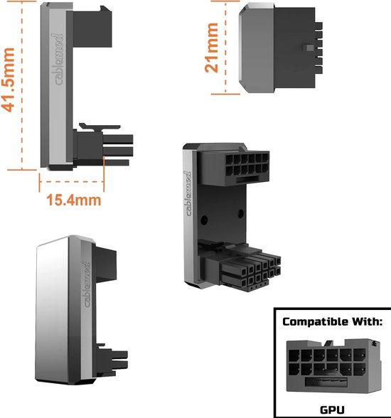Cablemod 12VHPWR Adapter 180 Graden Variant A - Zwart | bol