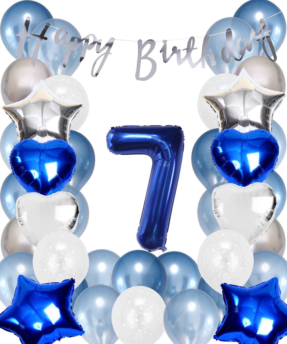 Snoes Ballonnen 7 Jaar Set Mega Blauw Zilver Ballon - Compleet ...