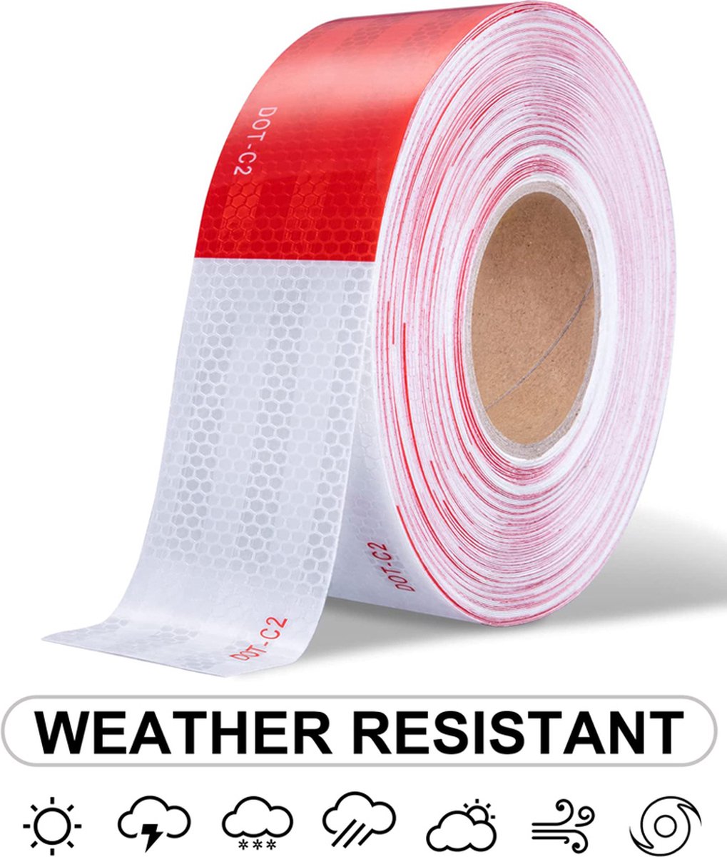 Reflectie tape Reflecterend - 34 meter lang/rol -Zelfklevend - Rood Wit ...