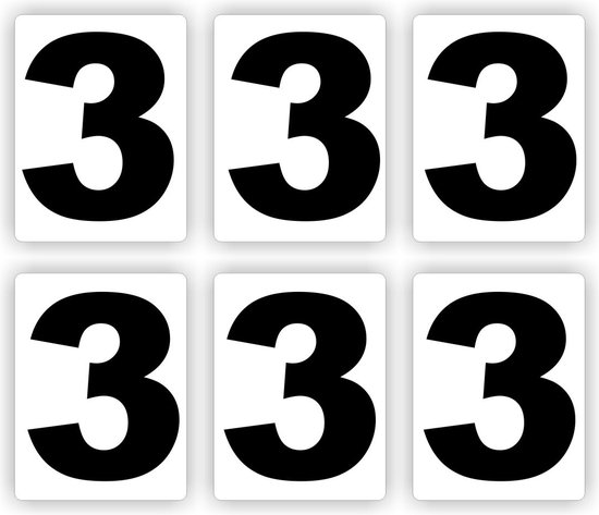 Plakcijfer nr. 3 set 6 stickers | bol
