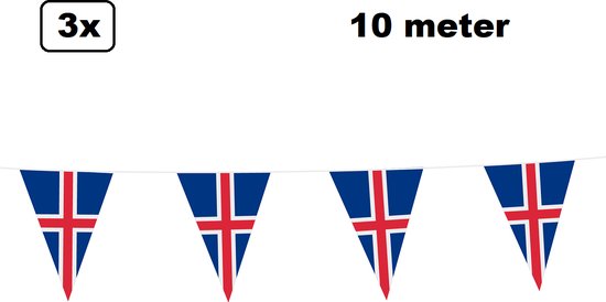3x Flag line Islande 10 mètres - Landen festival theme party flag line birthday fun party | bol.com