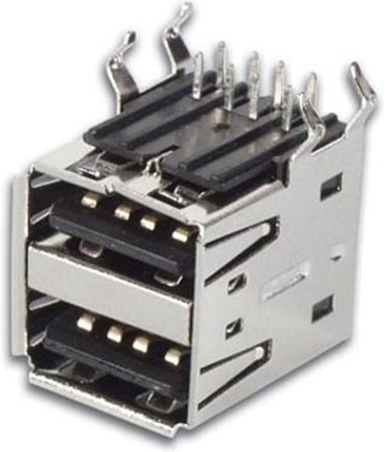 USB Connector - Dual USB Type A - USB 2.0 - 4-pins - PCB mount - Per 1 ...