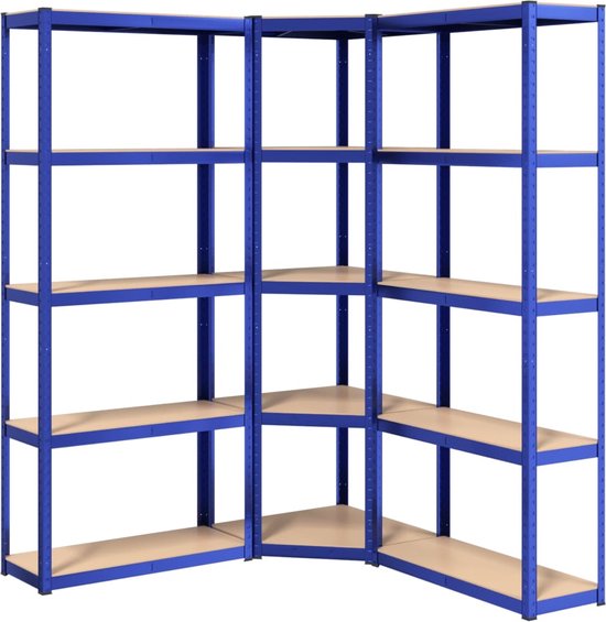 vidaXL-Opbergrekken-3-st-5-laags-staal-en-bewerkt-hout-blauw | bol