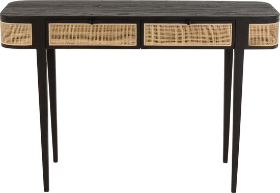 Rotan - Sidetable - hout - rotan - zwart - naturel - 2 lades - 4 hoge ...