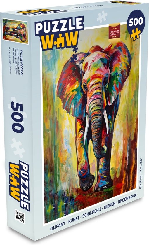Puzzel Olifant - Kunst - Schilderij - Dieren - Regenboog - Legpuzzel ...