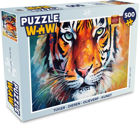 Puzzel Tijger - Dieren - Olieverf - Kunst - Legpuzzel - Puzzel 500 ...