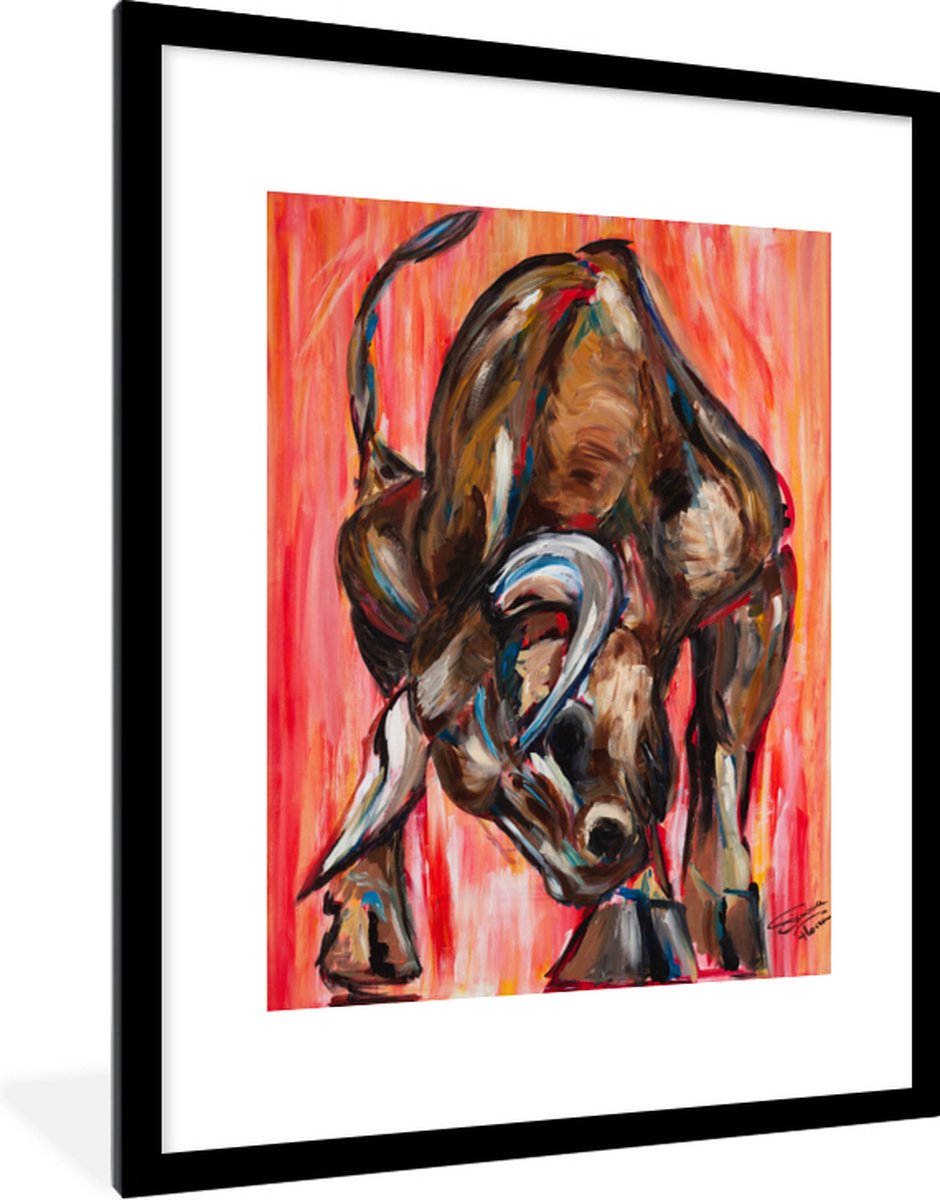 Fotolijst incl. Poster - Stier - Rood - Dieren - Schilderij - 60x80 cm ...