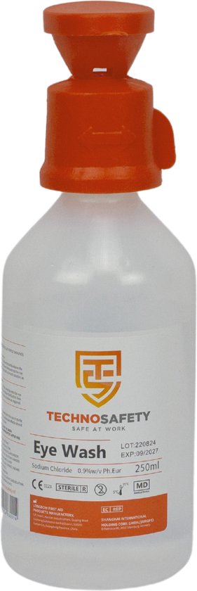 Technosafety Oogspoelfles - Oogdouche - 250 ML - NaCl 0,9% - Circa 4 jaar houdbaar | bol