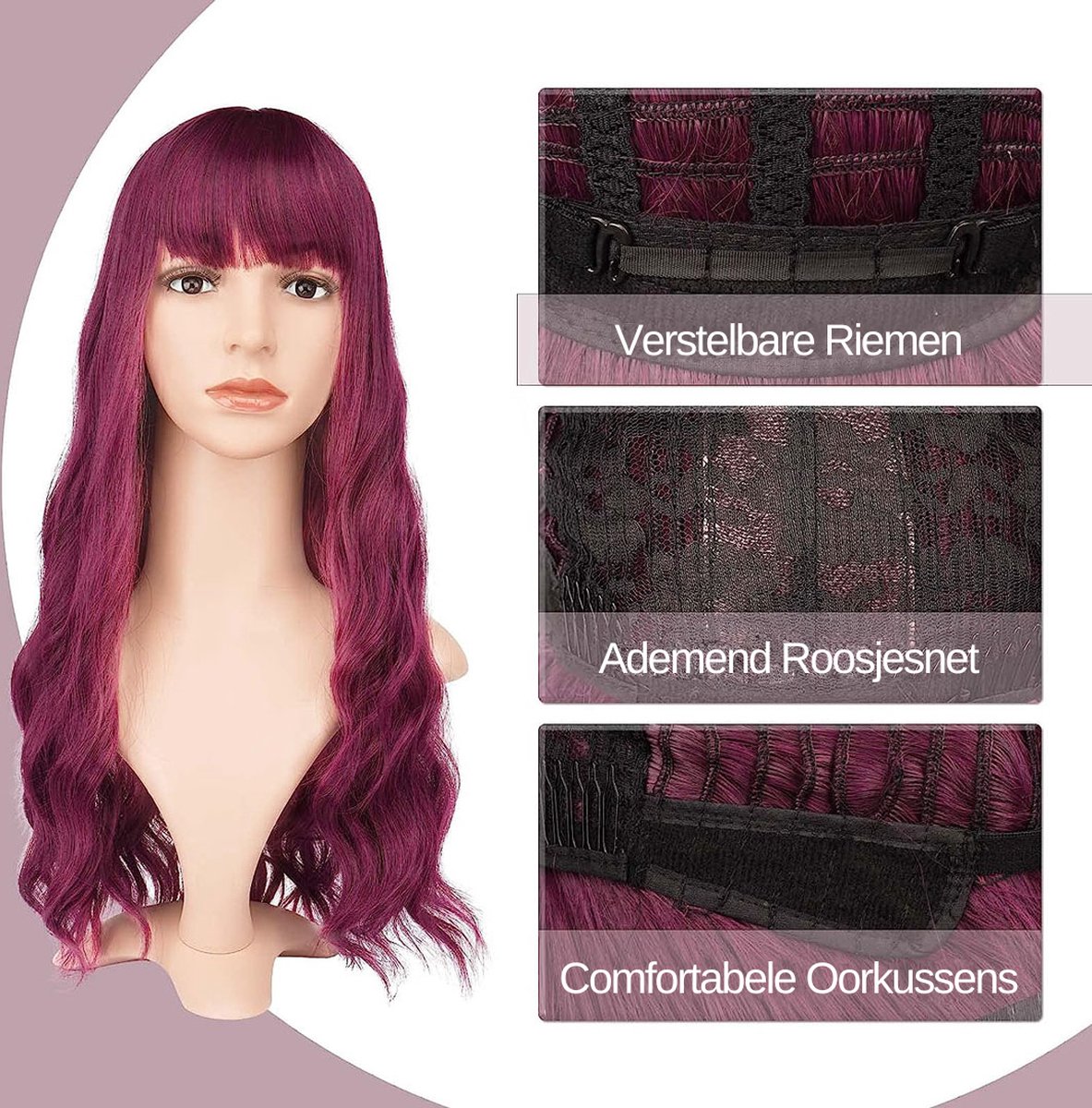 Gratyfied - Pruiken Dames - Lang Haar - Pruik Bordeaux - 60 cm | bol.com