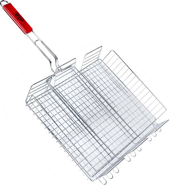 BBQ/barbecue rooster - 2x - grill mand - metaal/hout - 42 x 66 x 7 cm ...