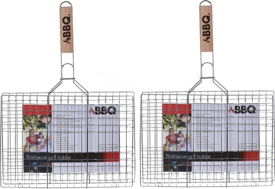 BBQ/barbecue hamburger grill klem - houten handvat - 48 cm - 2x ...