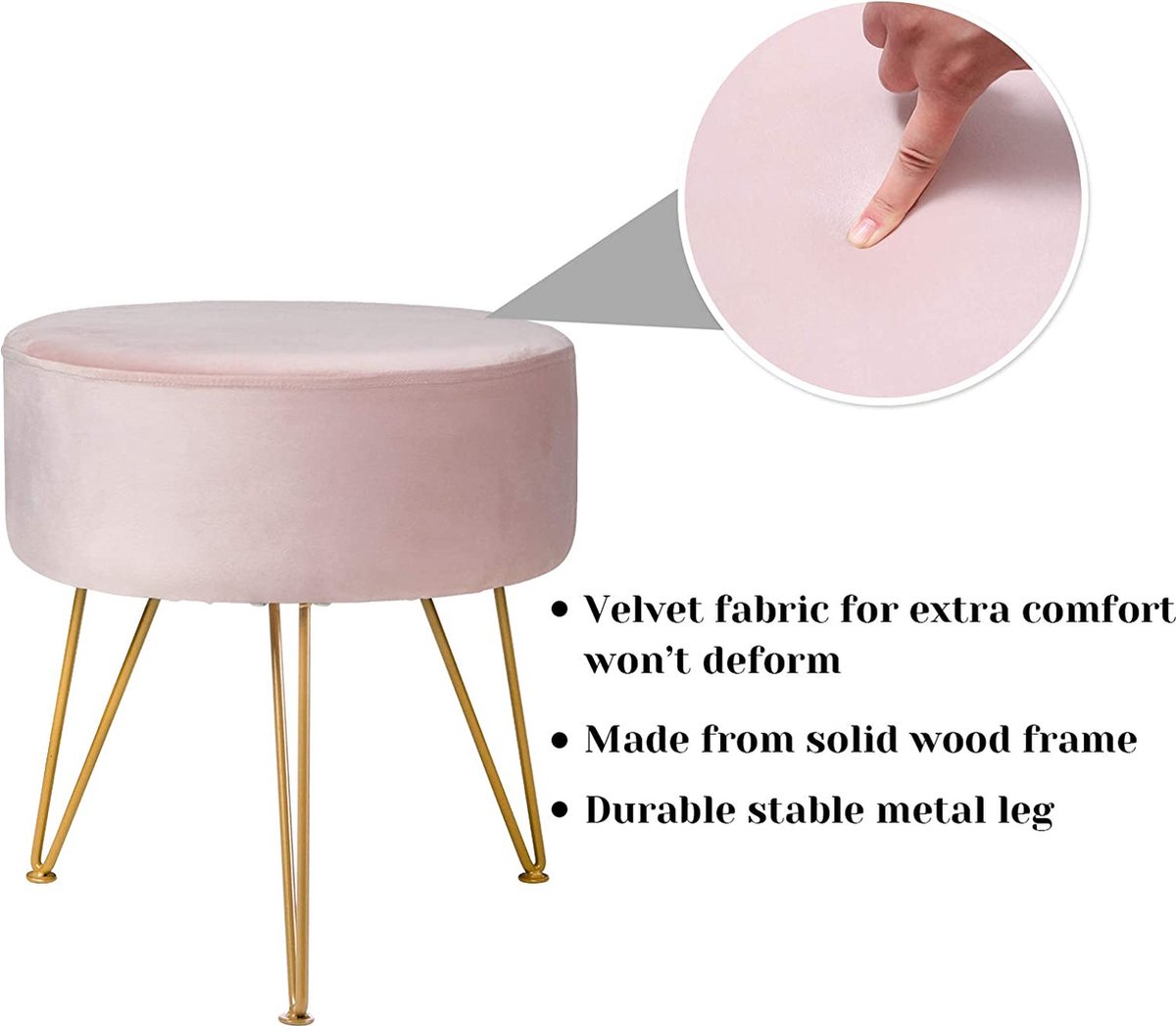 Repose-pieds ottoman, velours, pouf rond, coiffeuse, tabouret, pieds en ...