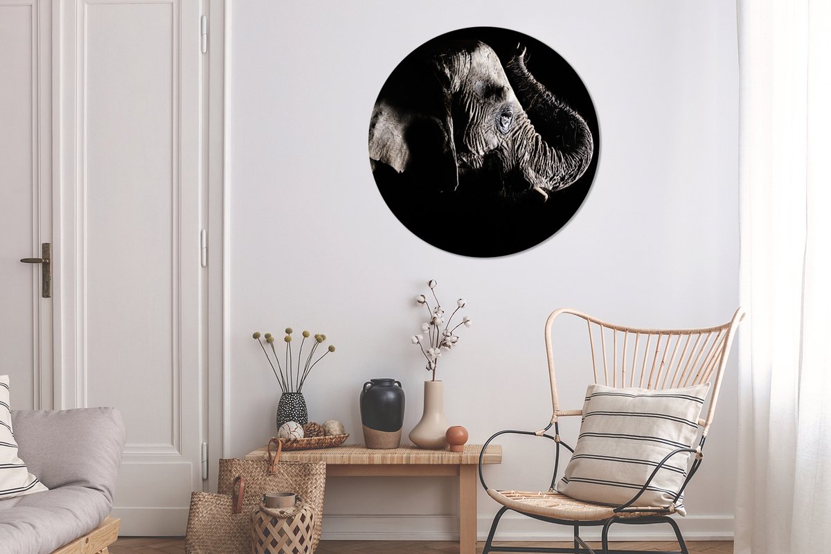 WallCircle - Muurstickers - Behangcirkel - Olifant - Zwart - Dieren - Natuur - 100x100... | bol.com