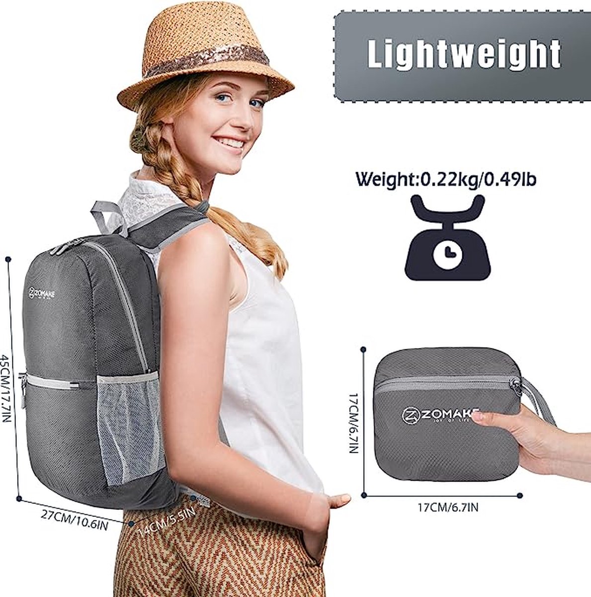 Ultralichte opvouwbare rugzak, 20 liter, kleine rugzak, waterdichte ...