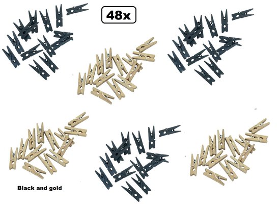48x Mini houten knijpers black and gold - zwart en goud - Geboorte ...
