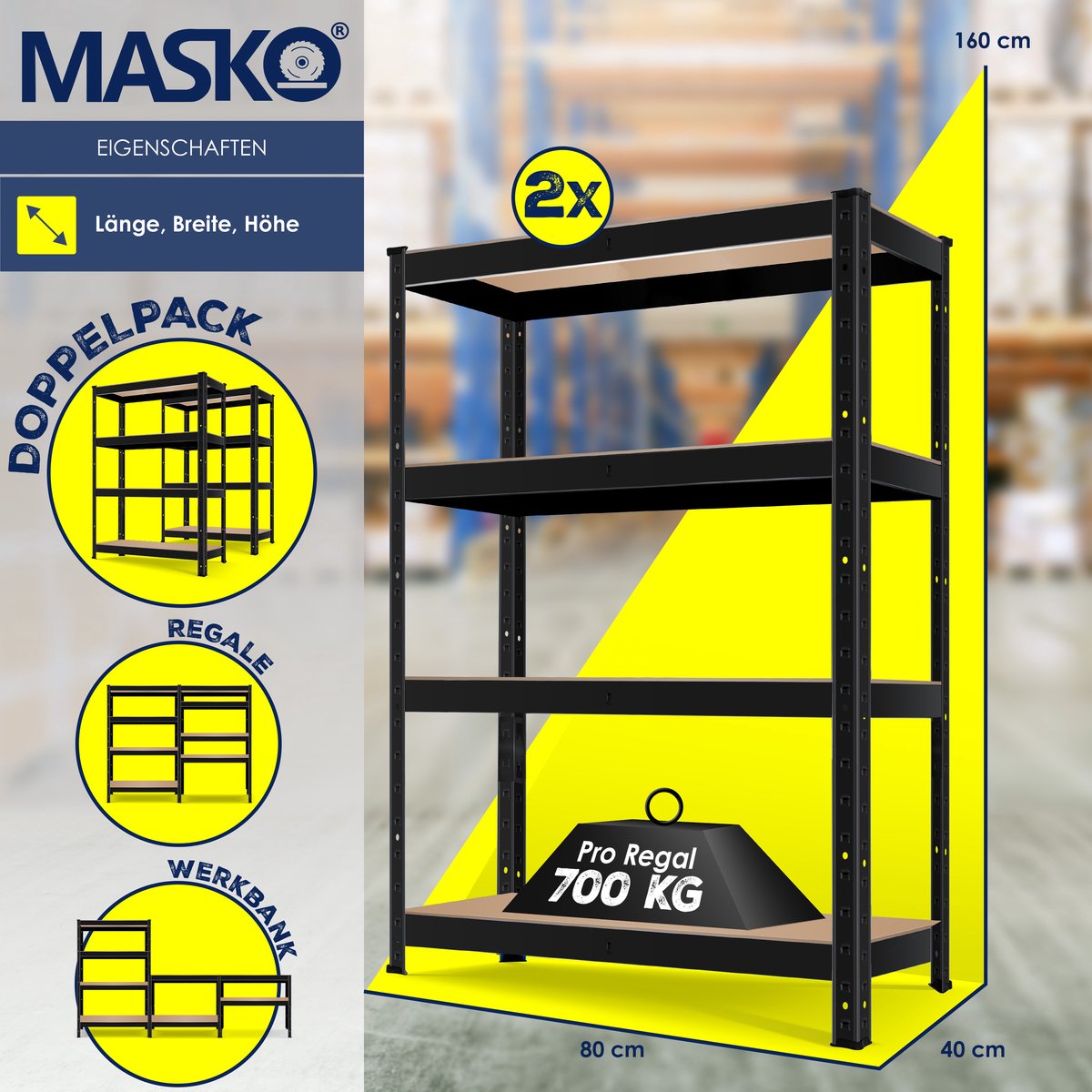 MASKO® Opbergrek / Stellingkasten / Magazijnstelling set van 2 ...