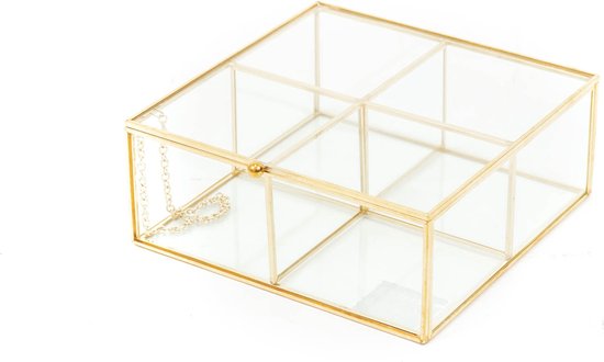 Housevitamin Glazen box Goud - 16x16x6,5cm | bol