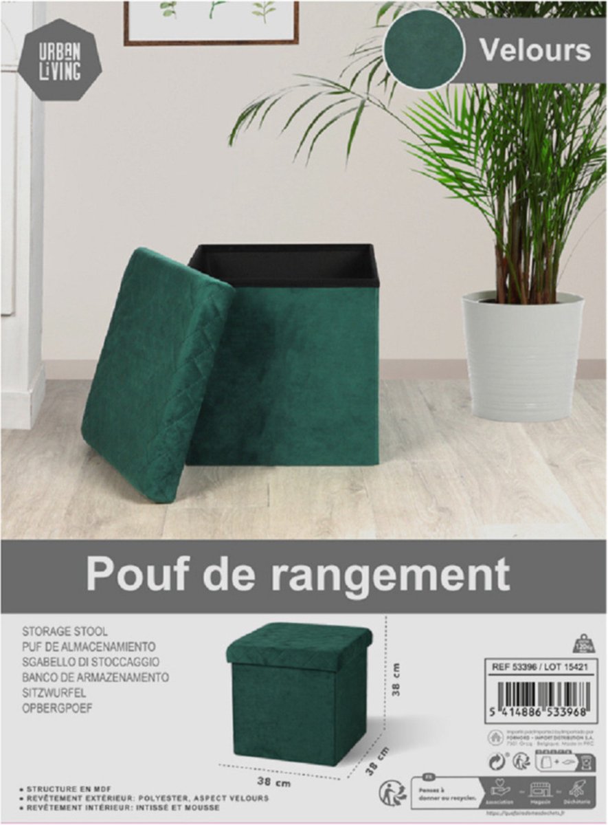 Urban Living Poef/hocker - 2x - opbergbox zit krukje - velvet ...