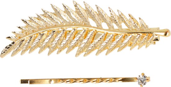 Haarspeld Duckklem + Schuifspeldje Leaves Strass Steentje Goud Leaf ...