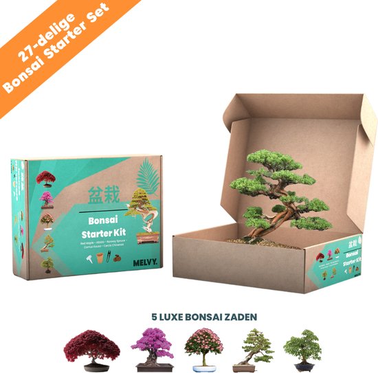 Melvy® - Bonsai Starters Kit - 27-delige Kweekset - 5 Luxe Bonsai Zaden ...