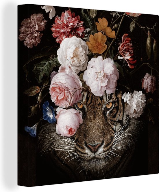Canvas schilderij 20x20 cm - Wanddecoratie Bloemen - Jan Davidsz de Heem - Tijger -... | bol
