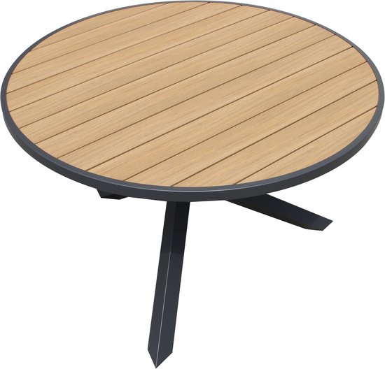 Ronde Tuintafel - Kunststof Aluminium - Naturel - Ø120cm - Tuintafel ...
