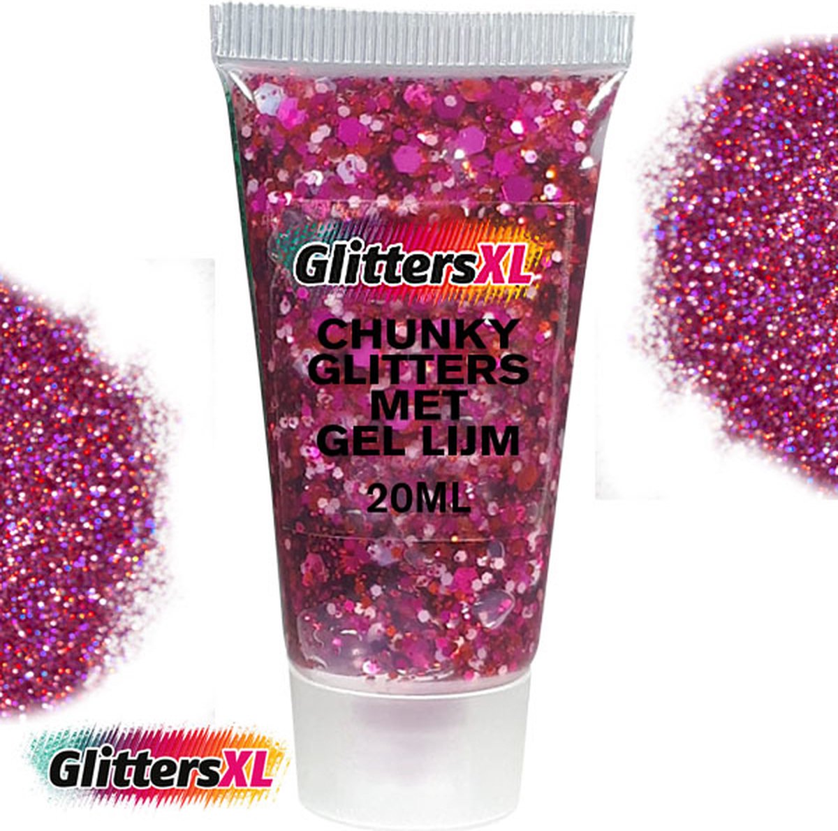 GlittersXL - Chunky Glitters met Gel Lijm Tube (Donker Roze) [Volume ...