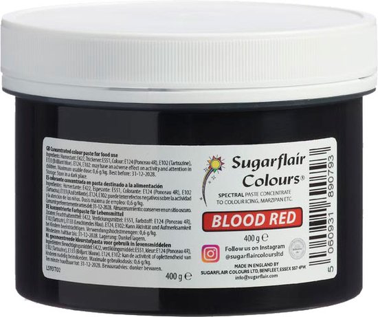 Sugarflair - Eetbare Kleurstof Pasta - Bloed Rood - 400 g | bol.com