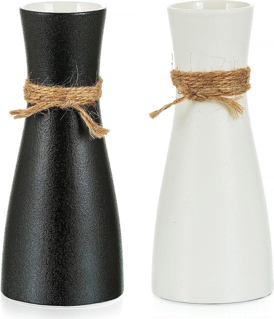 Keramische matte vaas, decoratieset, 2, 22 cm, zwart en wit, modern ...