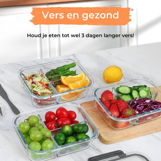 Formilo Meal Prep Bakjes 3 Compartimenten - Lekvrije Vershoudbakjes ...