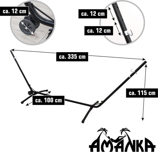 335x100 Verstelbare Hangmatstandaard met Wielen - 120kg Metalen ...