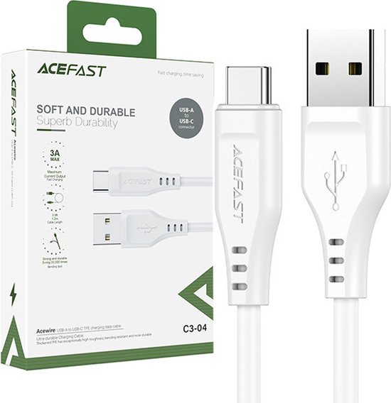 Acefast - USB - USB Type C kabel 1,2m, 3A wit - (C3-04 - wit) | bol