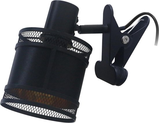 Klemlamp trendy vintage look E14 fitting zwart stoffen bekleding ...