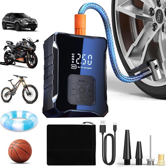 Draagbare Elektrische Luchtpomp - 150 PSI Fiets- en Bandenpomp - 4000 mAh Batterij -... | bol