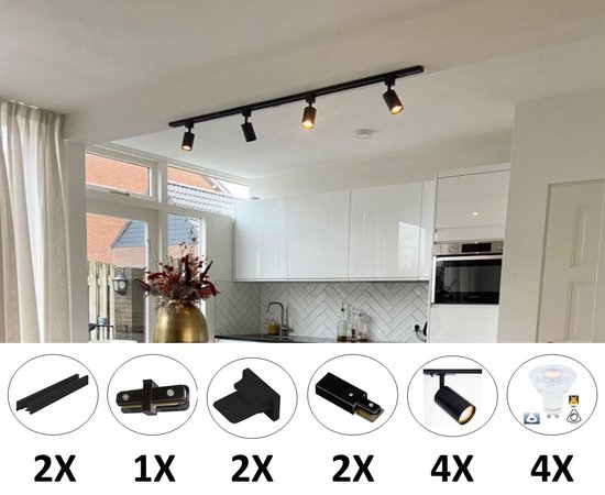 1 Fase Rail Verlichting Zwart - Complete Railset S - 174cm Rails - 4x ...