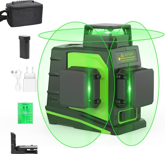 Kruislijnlaser 3 x 360 Graden - Zelfnivellerend Laserniveau met Groene ...
