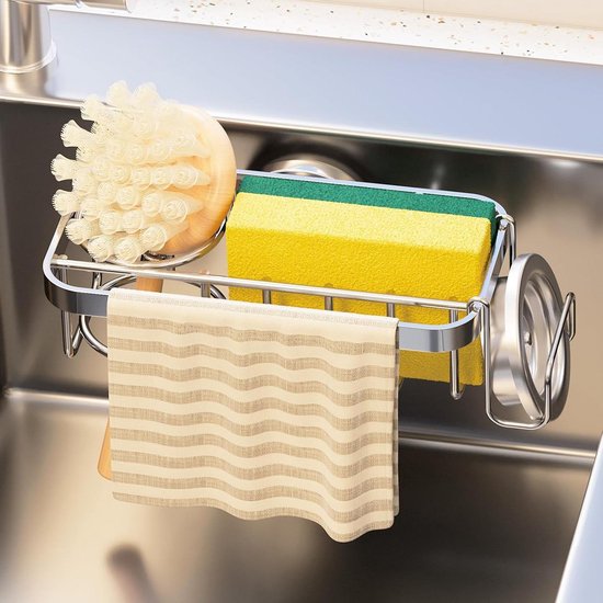 Spons Houder voor Keuken Sink Zilver met zuignap - herbruikbare - anti ...