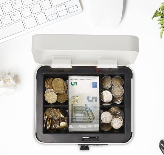 Geldkistje met Cijferslot – 3-Cijferige Code, Metaal, 8,5x20x17 cm, Wit ...