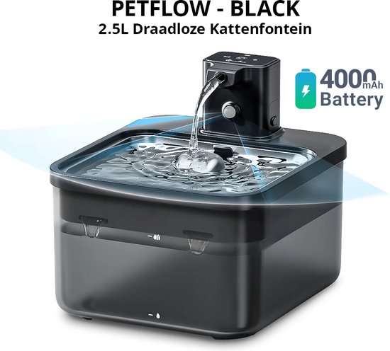 PetFlow Draadloze 2.5L Roestvrijstalen Kattenfontein - Stille ...