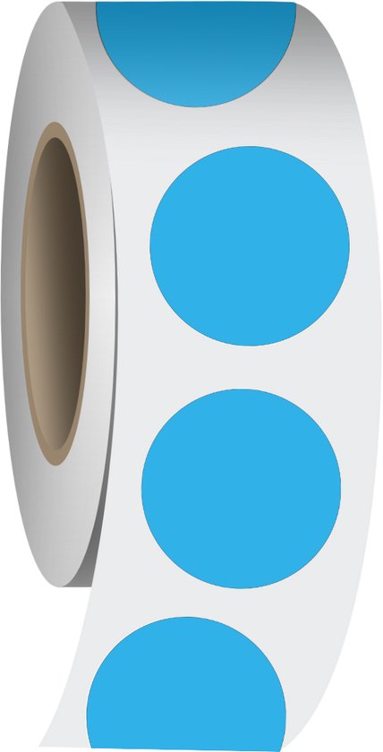 Lichtblauwe stickers op rol - rond - 2,5 cm - 901 stickers per rol | bol