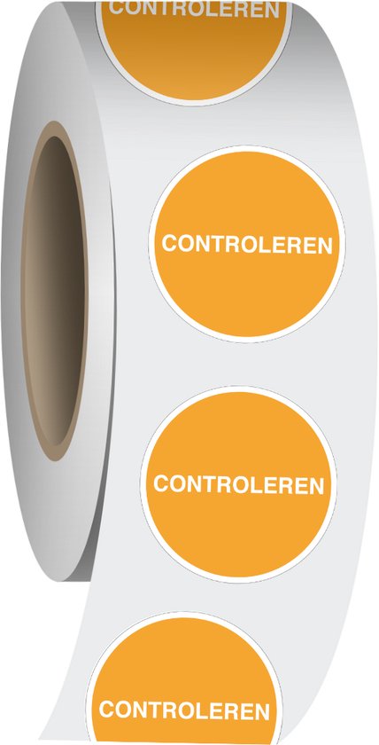 Controleren stickers op rol - oranje wit - 5 cm - 477 stickers per rol ...