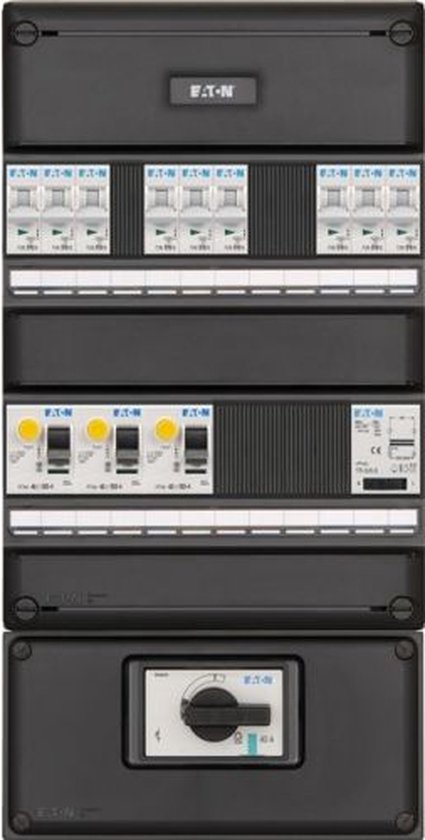 Eaton groepenkast 3-fase, 9 groepen, 3 Aardlekschakelaars 2-P, 1 ...