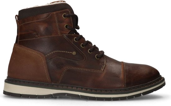 Manfield - Heren - Cognac leren veterboots - Maat 45 | bol
