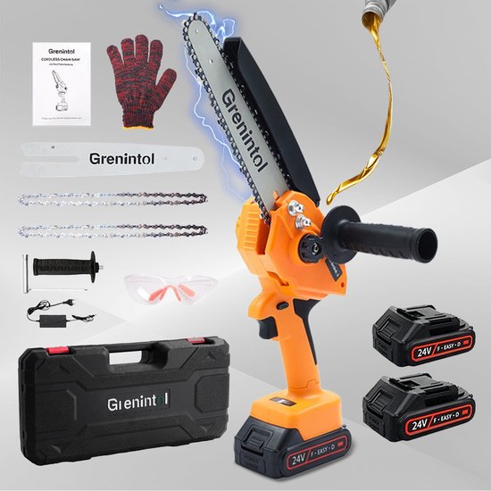 Grenintol Mini-kettingzaag met batterij, 8 inch elektrische kettingzaag ...