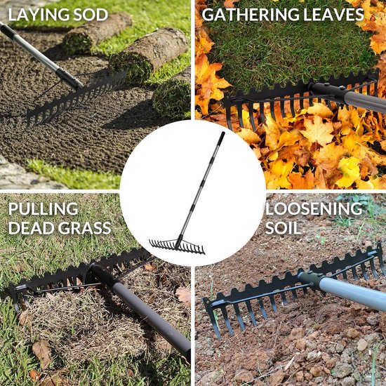 Boog Hark Heavy Duty met RVS Handvat - 17 Stalen Tanden - Metalen Hoofd ...