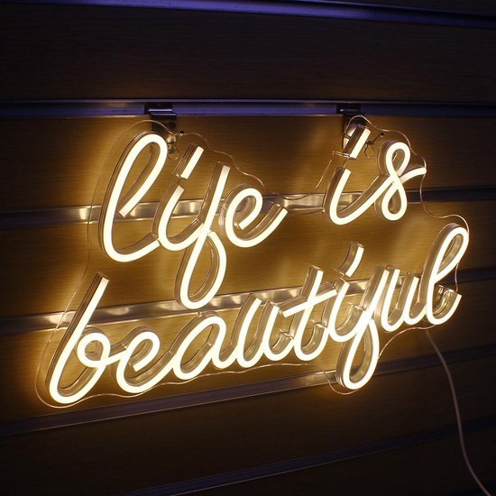 Neon Sign Wit LED - Life is Beautiful Light Up Signs voor Slaapkamer ...