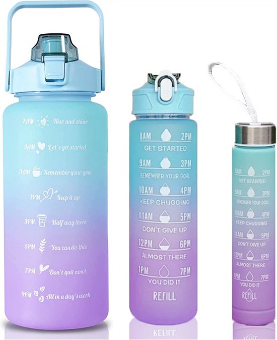Waterfles 3 in 1- Motivatie waterfles- 3 delige set- waterfles met ...
